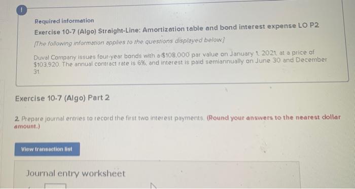 Solved Required information Exercise 10-7 (Algo) | Chegg.com