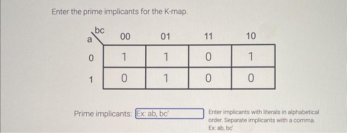 Solved Enter the prime implicants for the K-map. Prime | Chegg.com