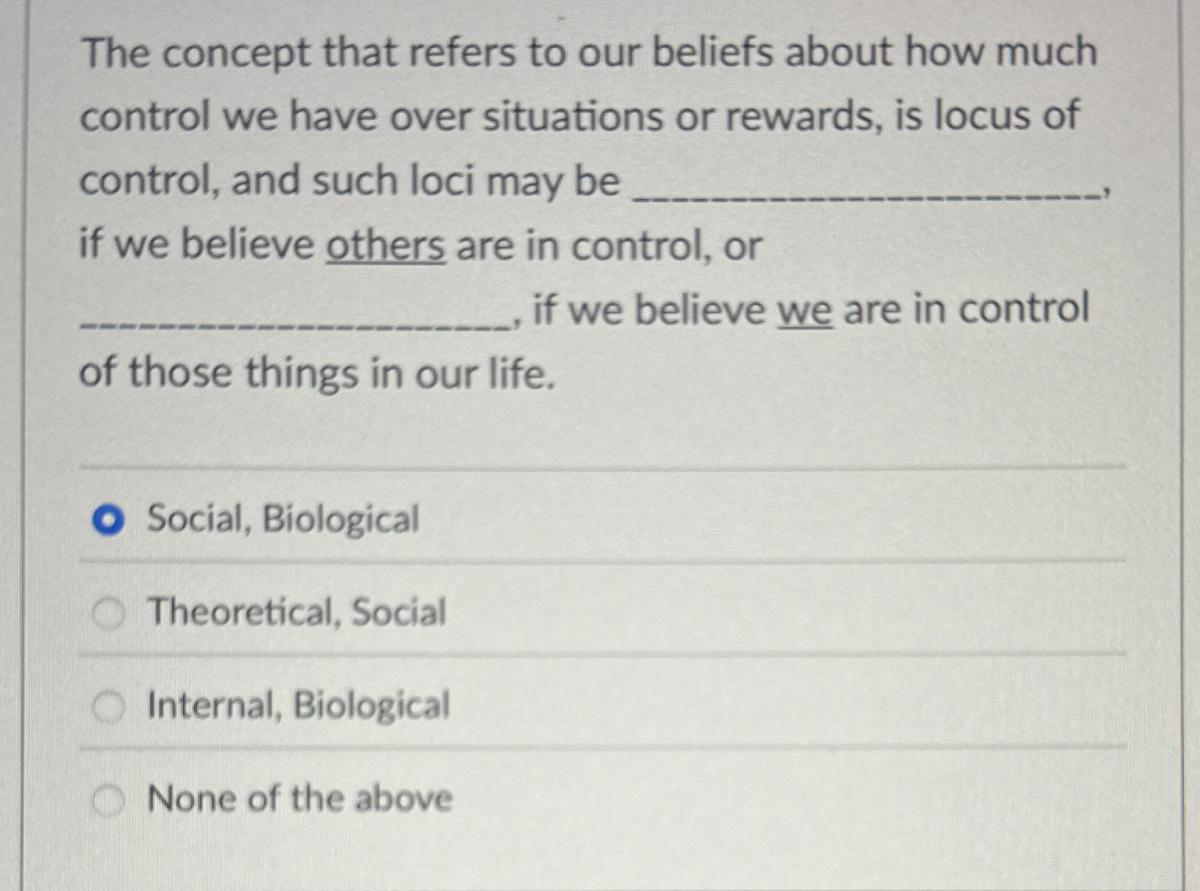 Solved The concept that refers to our beliefs about how much | Chegg.com
