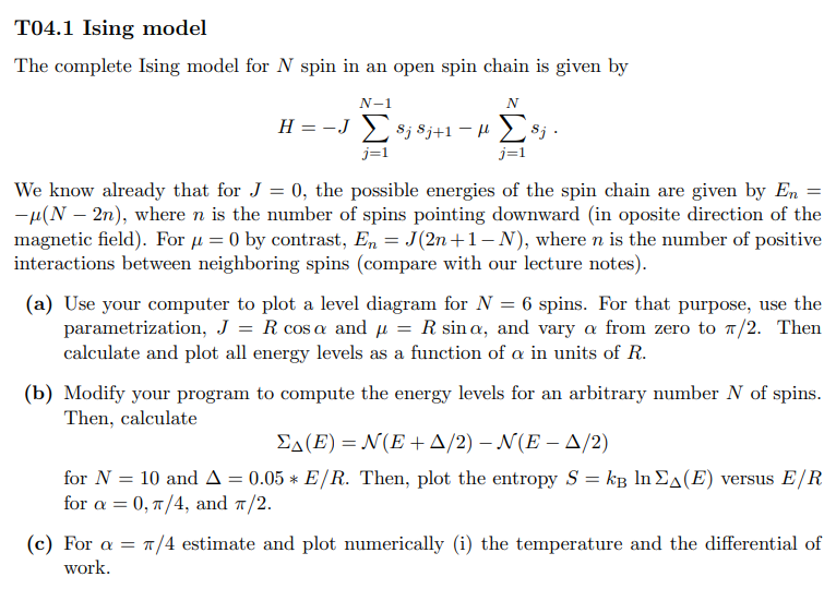 Solved T04.1 ﻿Ising modelThe complete Ising model for N | Chegg.com