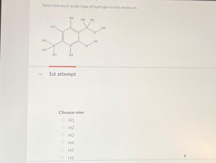 Solved Select the most acidic type of hydrogen in this | Chegg.com