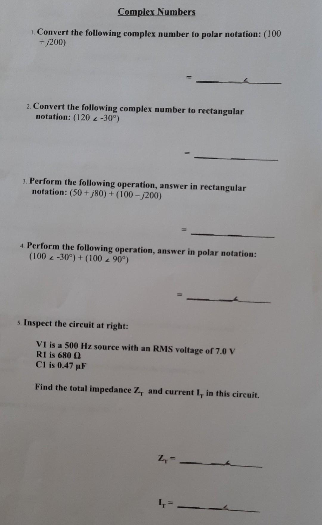 Solved 1. Convert the following complex number to polar | Chegg.com