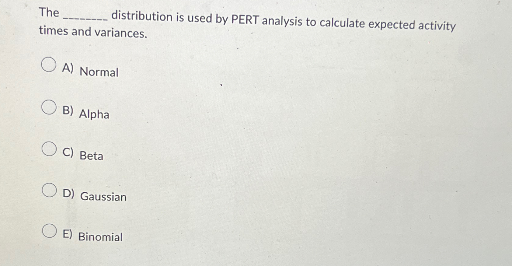 Solved The distribution is used by PERT analysis to | Chegg.com