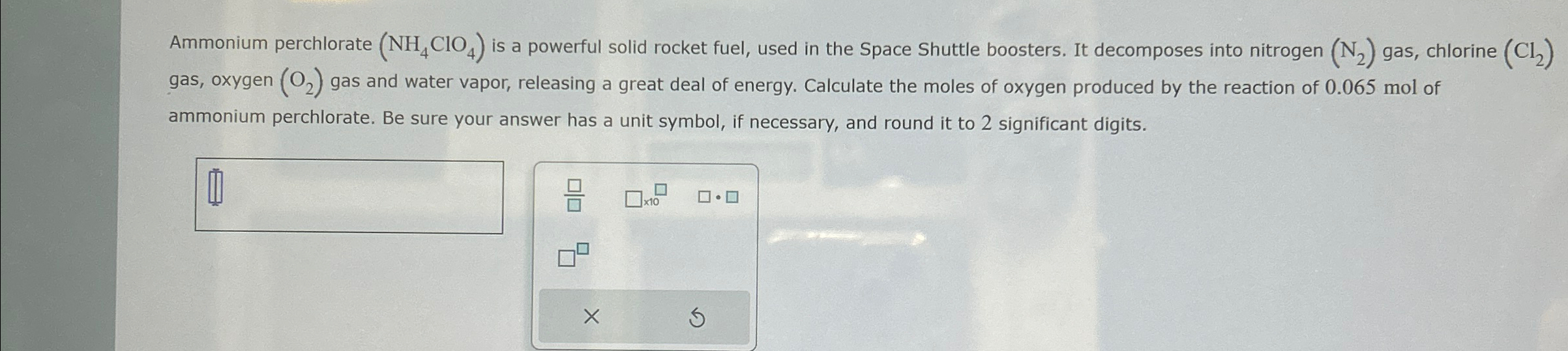 Solved Ammonium perchlorate (NH4ClO4) ﻿is a powerful solid | Chegg.com