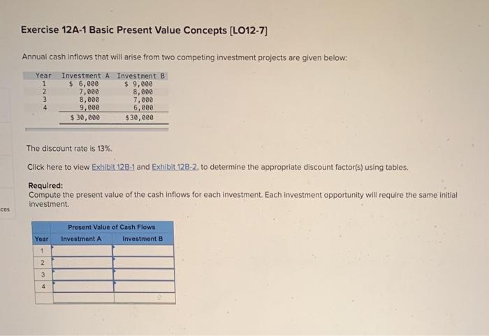 Solved Exercise 12A-1 Basic Present Value Concepts (L012-7) | Chegg.com