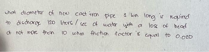 Solved what diometer of new cact iron pipe 1 km long is | Chegg.com
