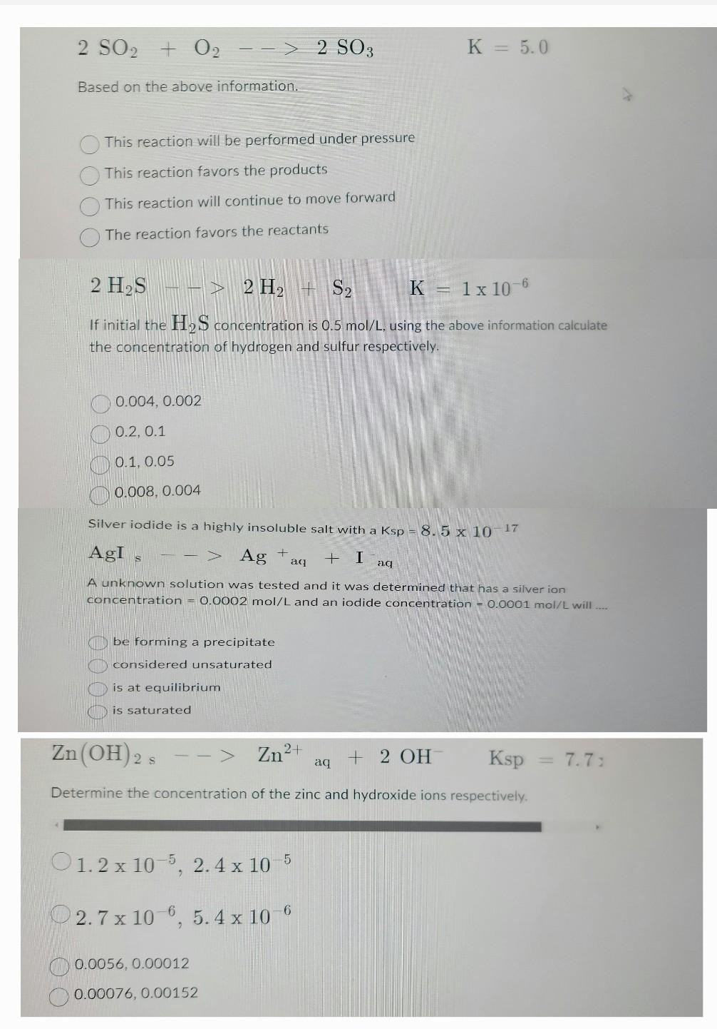 Solved 2SO2+O2→2SO3 K=5.0 Based on the above information. | Chegg.com