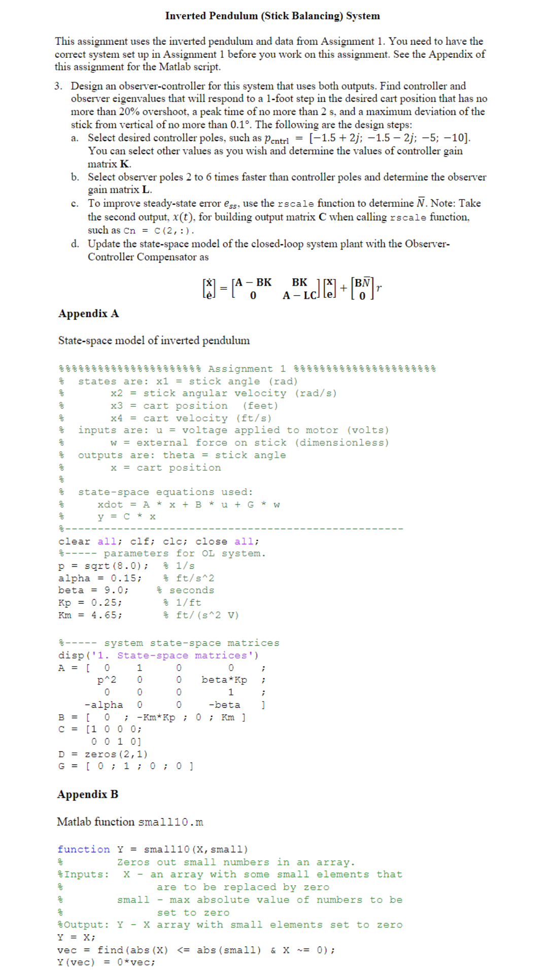 Inverted Pendulum (Stick Balancing) ﻿SystemThis | Chegg.com