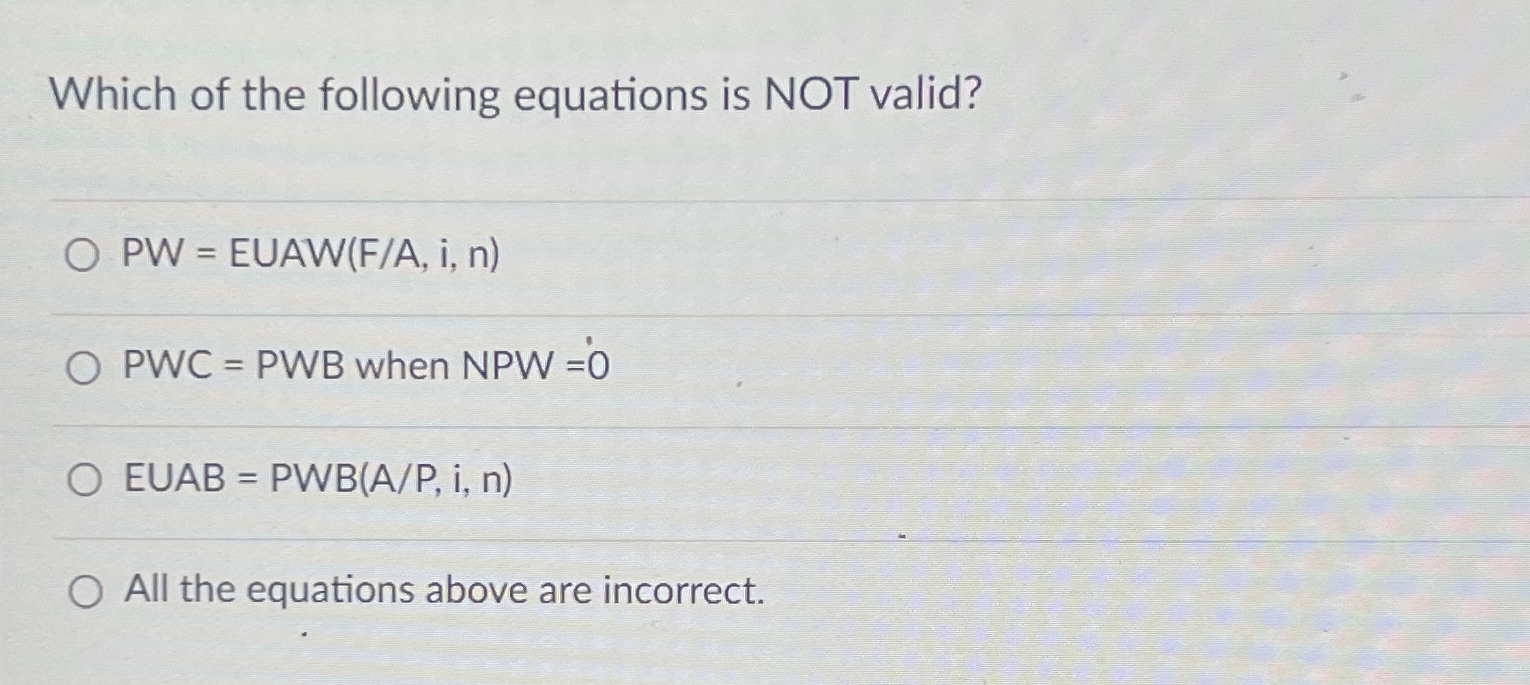 Solved Which of the following equations is NOT | Chegg.com