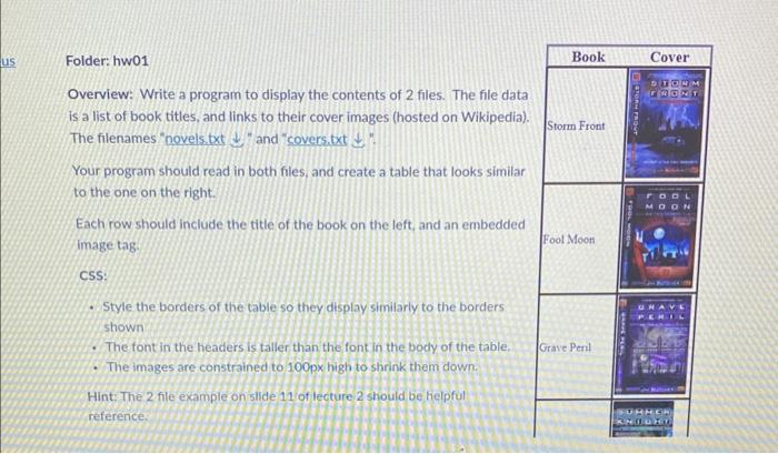 Solved Folder: hw01 Overview: Write a program to display the | Chegg.com