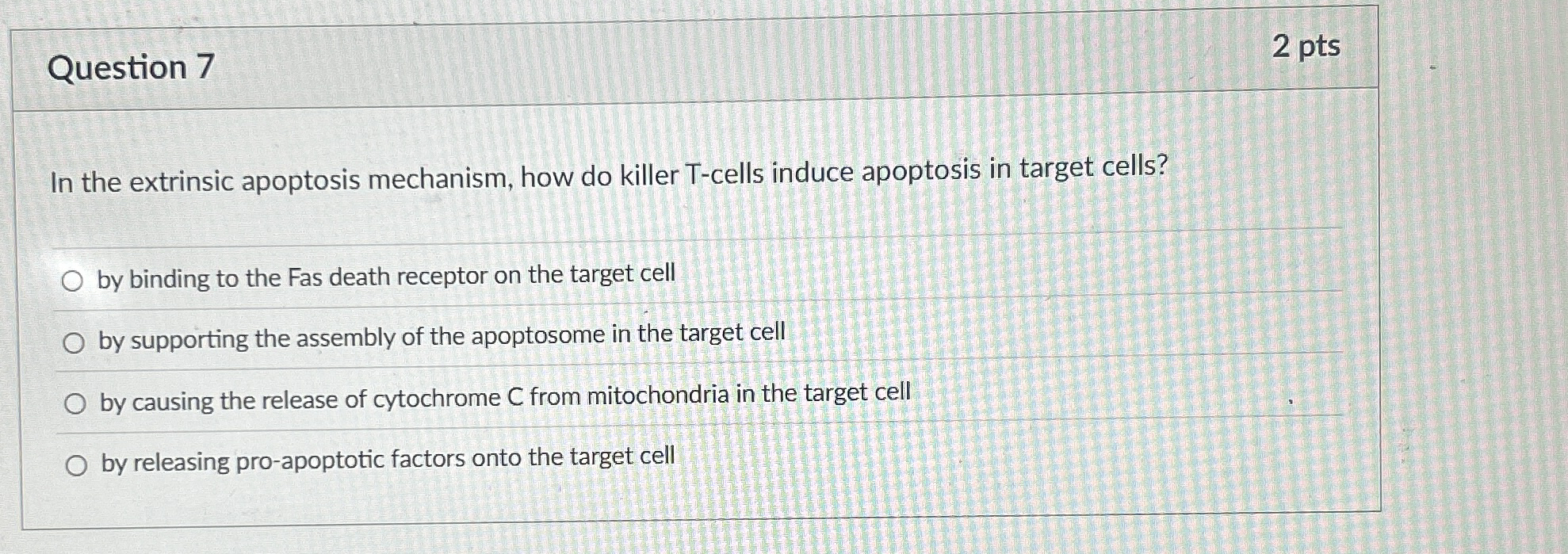 High Quality SOLUTION Question 72 ﻿ptsIn the extrinsic apoptosis mechanism, | Chegg.com
