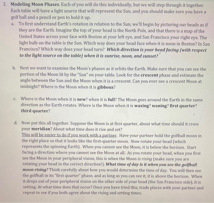 Modeling Moon Phases. Each of you will do this | Chegg.com