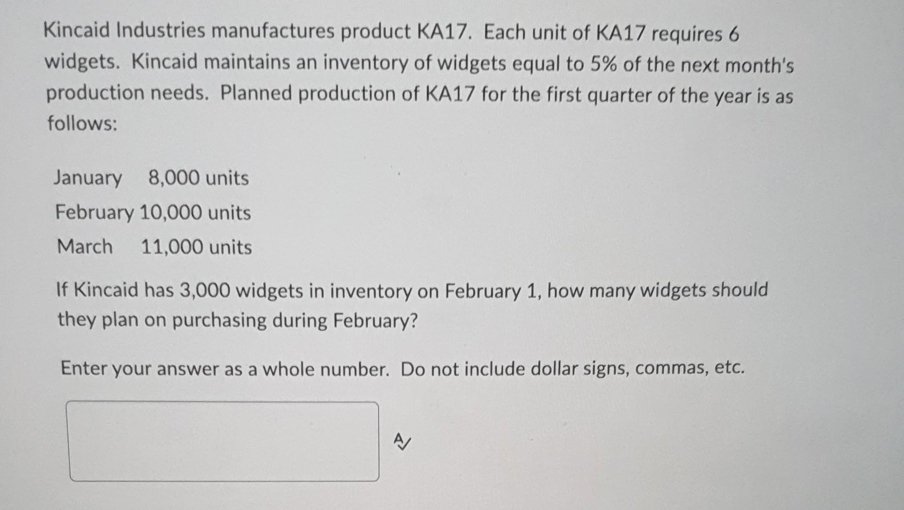 Solved Kincaid Industries manufactures product KA17. Each | Chegg.com