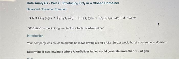 Solved Data Analysis - Part C: Producing CO2 in a Closed | Chegg.com