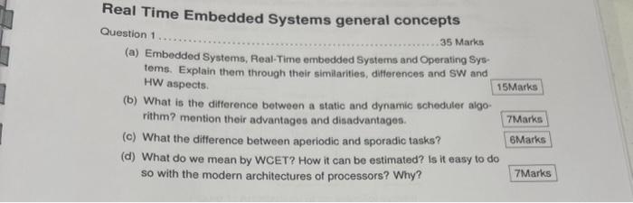 Solved Real Time Embedded Systems general concepts Question | Chegg.com