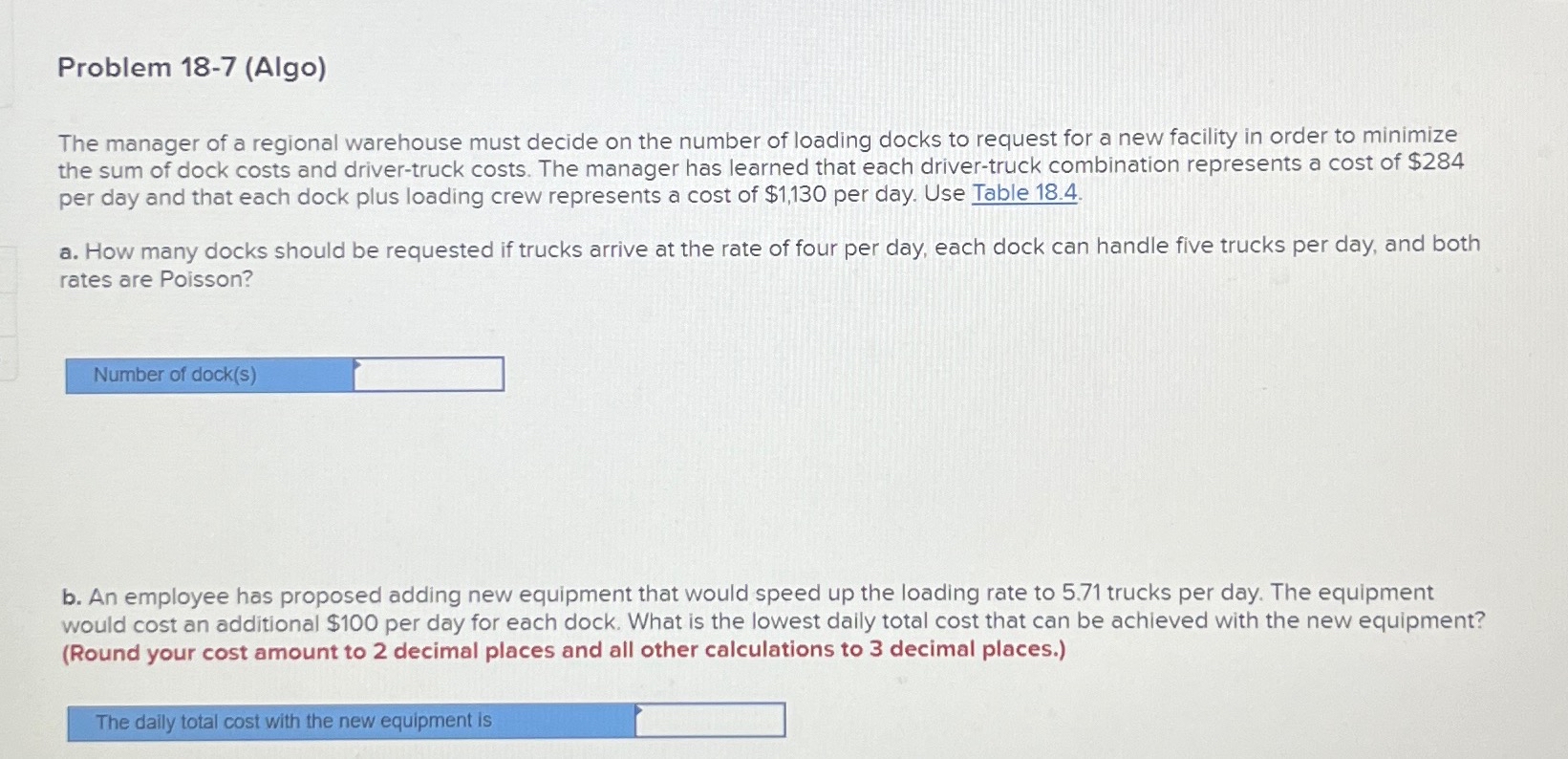 Solved Problem 18-7 (Algo)The manager of a regional | Chegg.com
