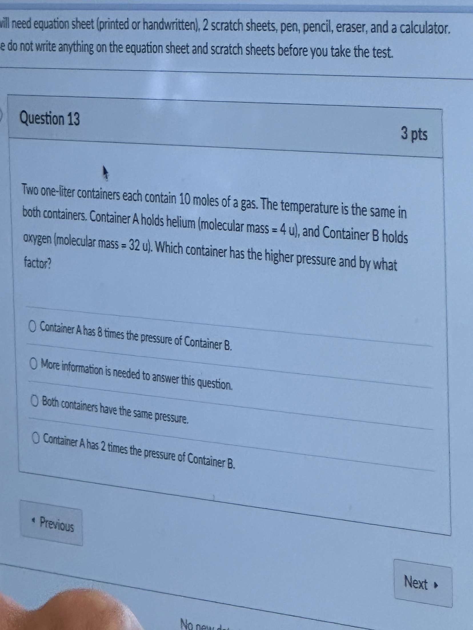 Solved Two one-liter containers each contain 10 ﻿moles of a | Chegg.com