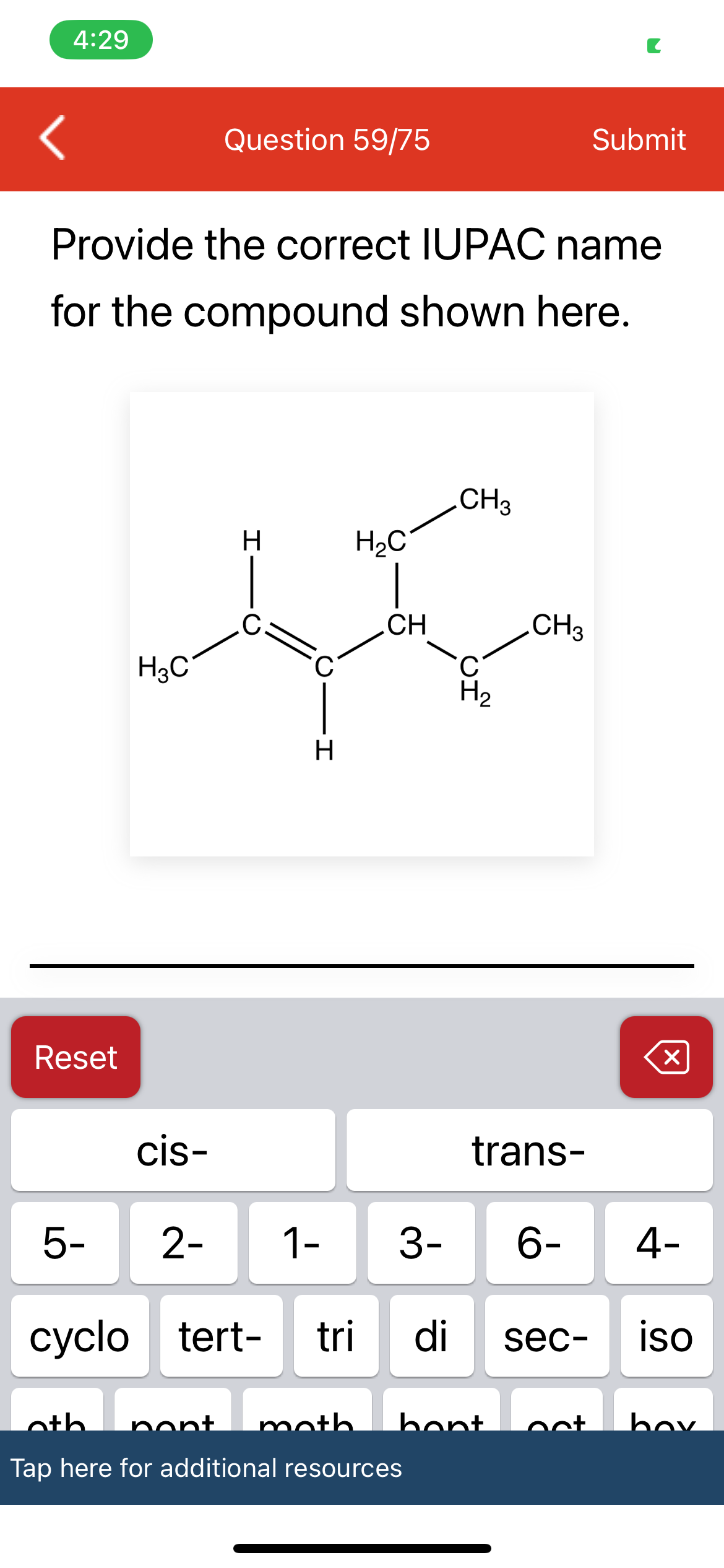 EQuestion 59/75SubmitProvide the correct IUPAC name | Chegg.com