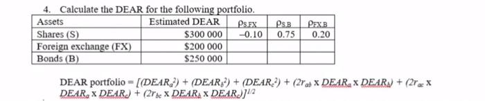 Solved 4. Calculate the DEAR for the following portfolio. | Chegg.com