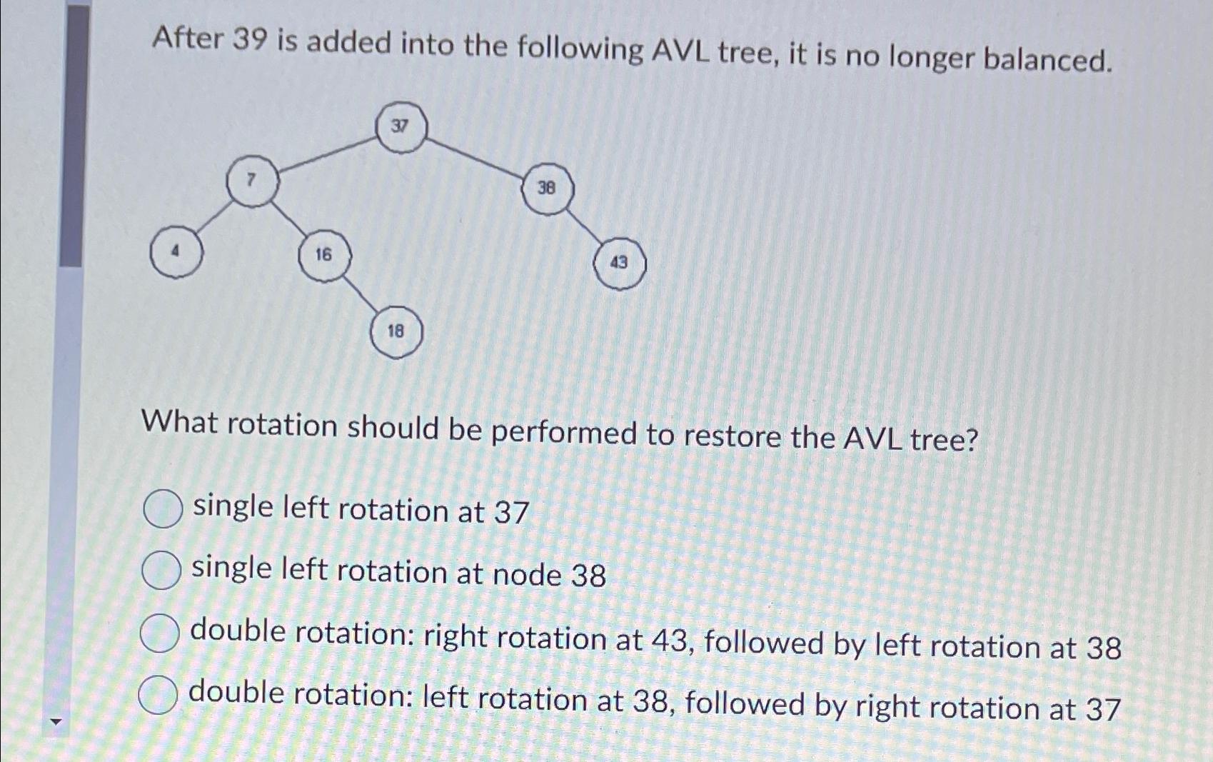 Solved 31. ﻿After 39 ﻿is added into the following AVL tree, | Chegg.com