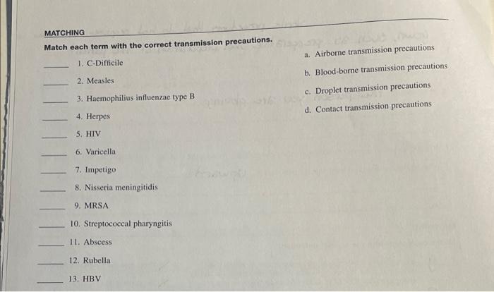 Solved MATCHING Match each term with the correct | Chegg.com