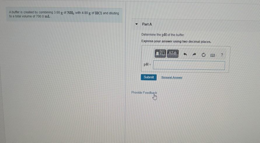 Solved A buffer is created by combining 3.60 g of NH, with | Chegg.com