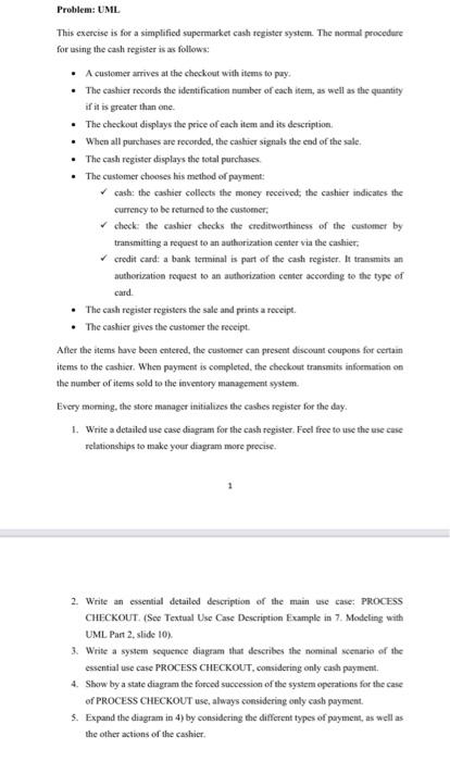 Solved Problem: UML This exercise is for a simplified | Chegg.com