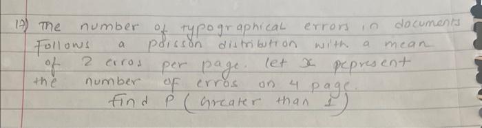 Solved 17) The number of typographical errors in documents | Chegg.com