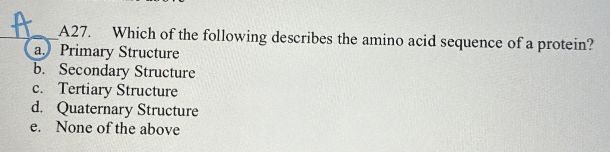 Solved A27. ﻿Which of the following describes the amino acid | Chegg.com