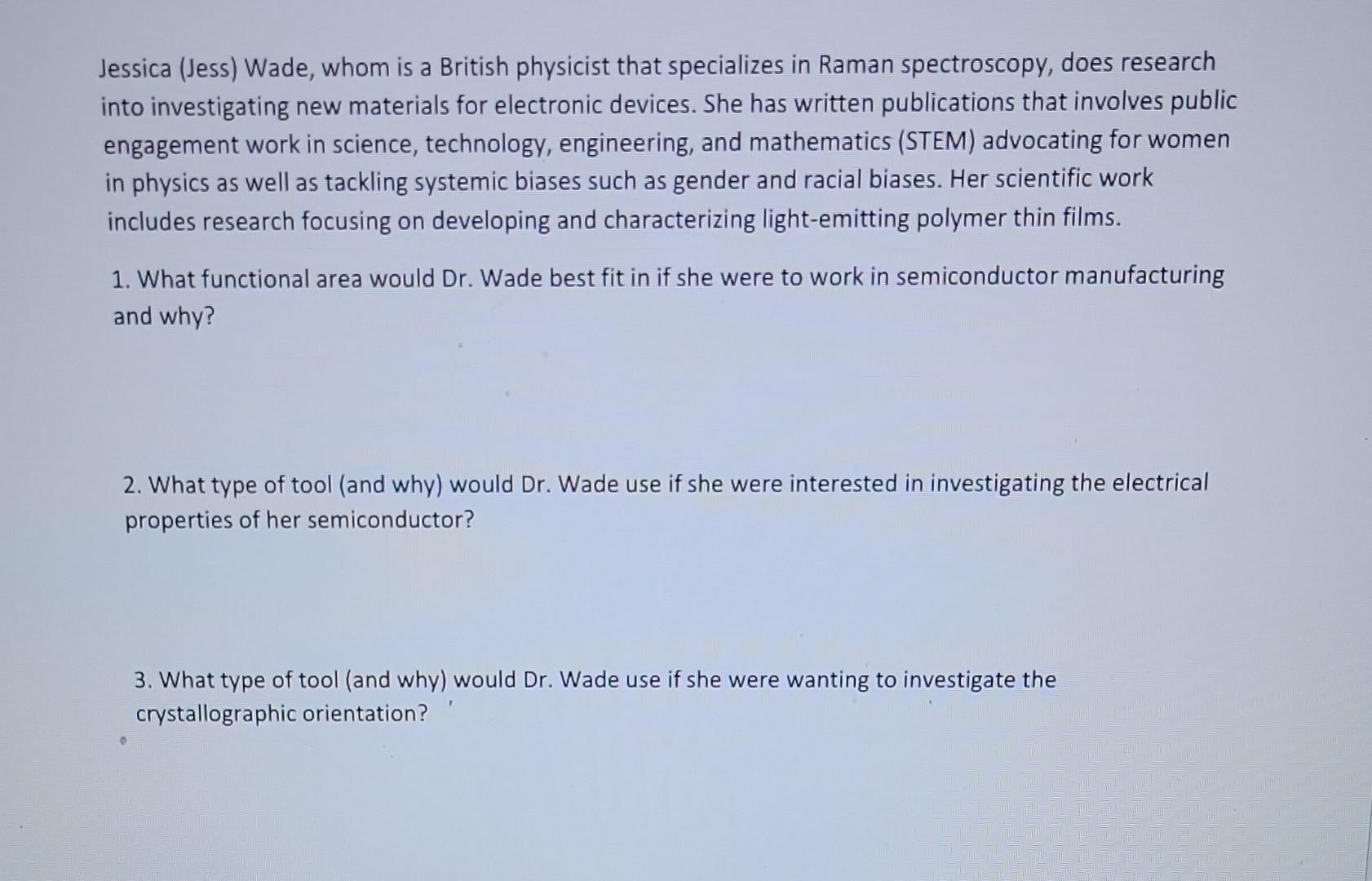 Solved stable or common isotopes. Jessica (Jess) Wade, whom | Chegg.com