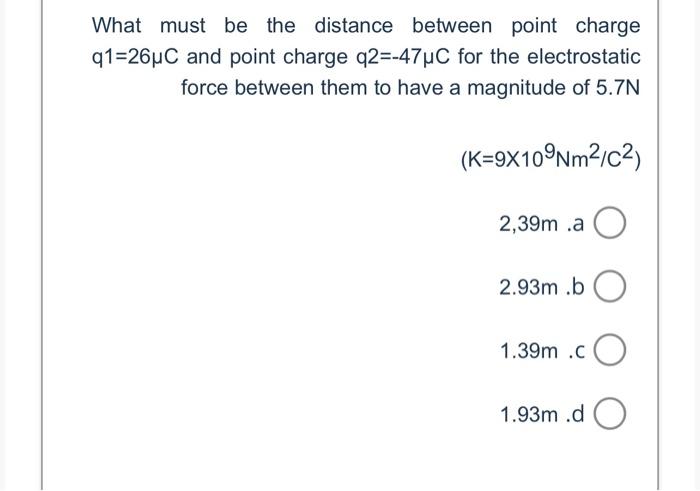Solved What must be the distance between point charge q | Chegg.com