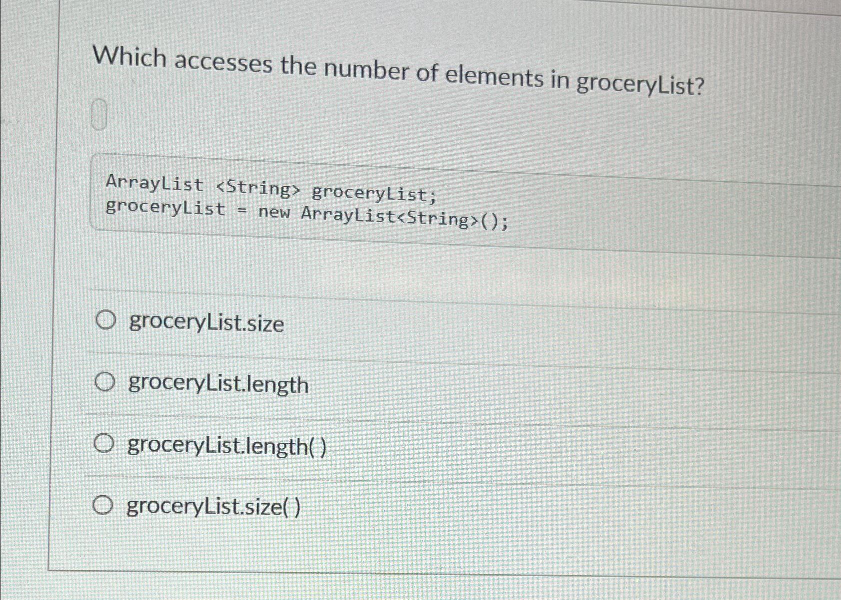 Solved Which accesses the number of elements in | Chegg.com