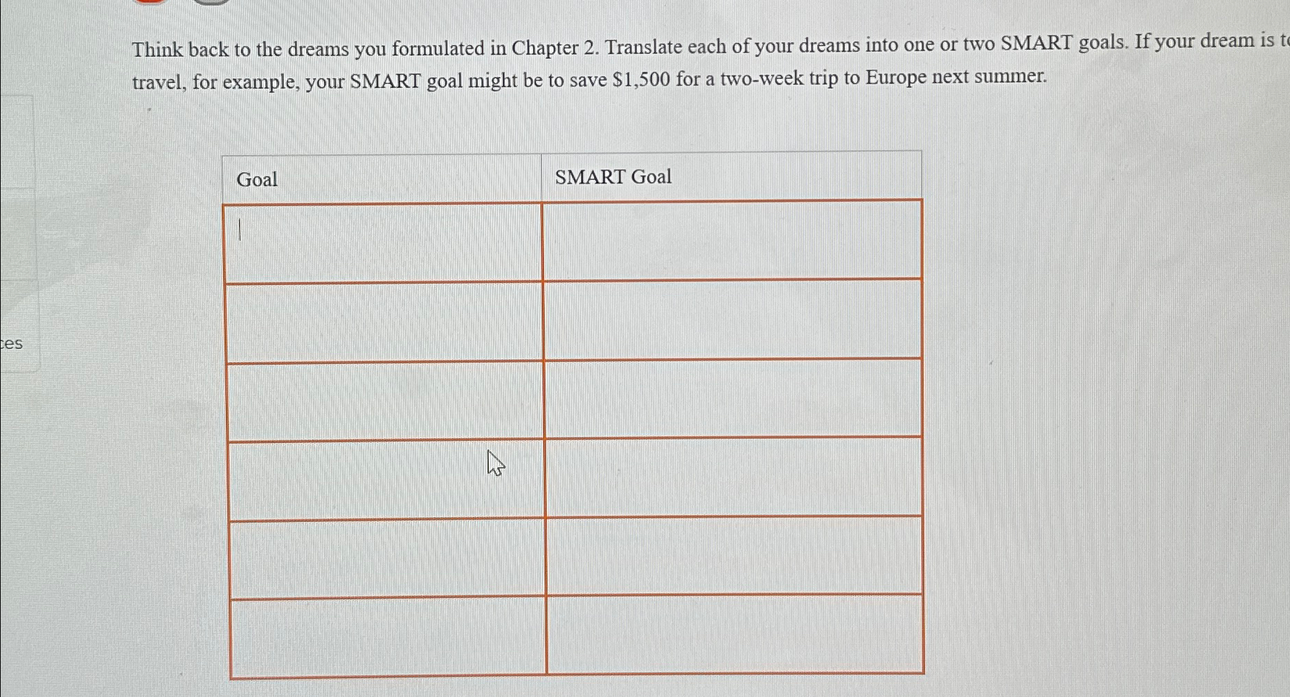 Solved Think back to the dreams you formulated in Chapter 2. | Chegg.com