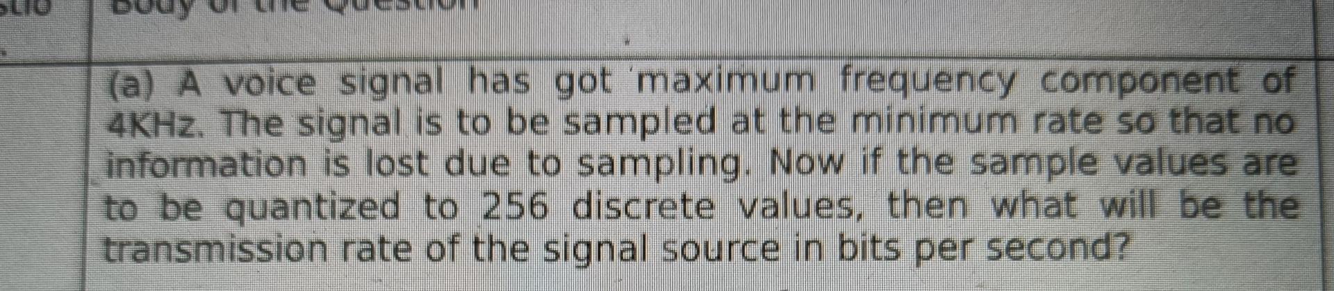 Solved (a) A voice signal has got maximum frequency | Chegg.com