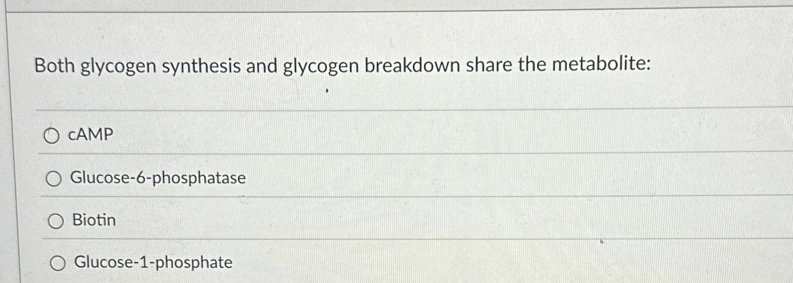 Solved Both glycogen synthesis and glycogen breakdown share | Chegg.com