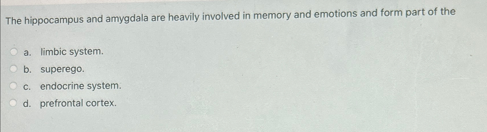 Solved The hippocampus and amygdala are heavily involved in | Chegg.com