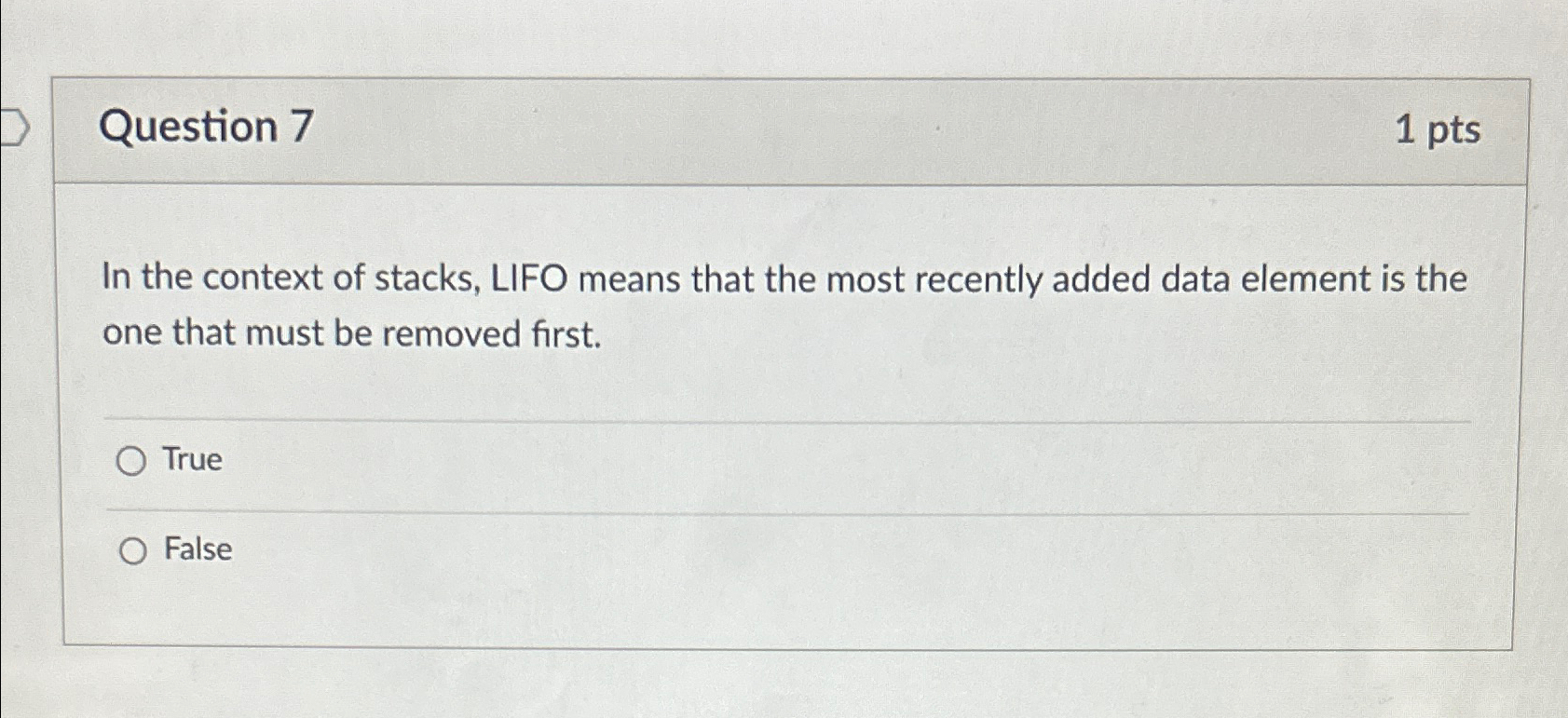 Solved Question 71ptsIn the context of stacks, LIFO means | Chegg.com