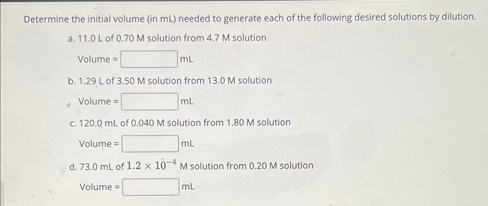 Determine the initial volume (in mL ) ﻿needed to | Chegg.com