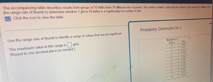 Solved the range rule of thumb to determine whether 1 girl | Chegg.com