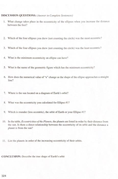 Solved DISCUSSION QUESTIONS: (Answer in Complete Sentences) | Chegg.com