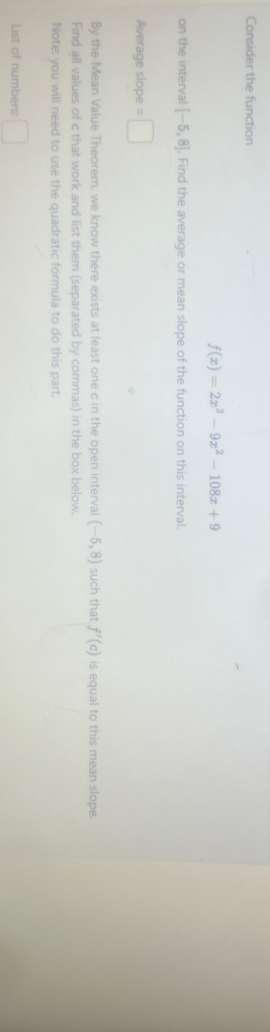 Solved Consider the functionf(x)=2x3-9x2-108x+9on the | Chegg.com