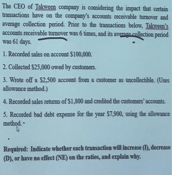 Solved The CEO of Takween company is considering the impact | Chegg.com