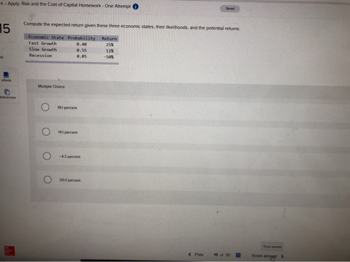 Solved 4-Apply: Risk and the Cost of Capital Homework- One | Chegg.com