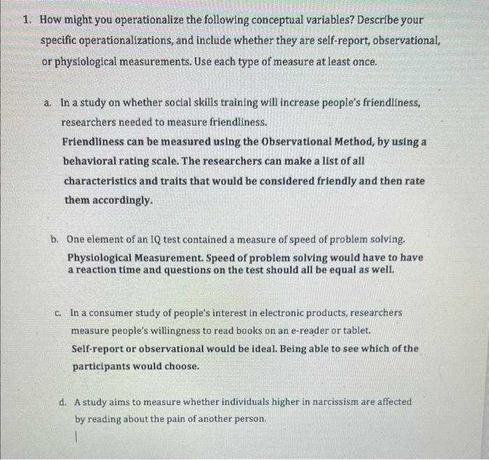 Solved How might you operationalize the following conceptual | Chegg.com