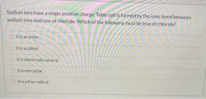 Solved Sodium ions have a single positive charge. Table salt | Chegg.com