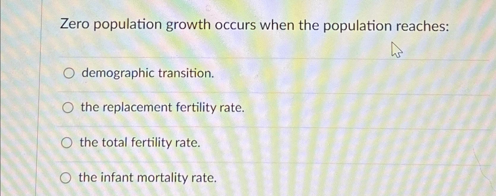 Solved Zero population growth occurs when the population | Chegg.com