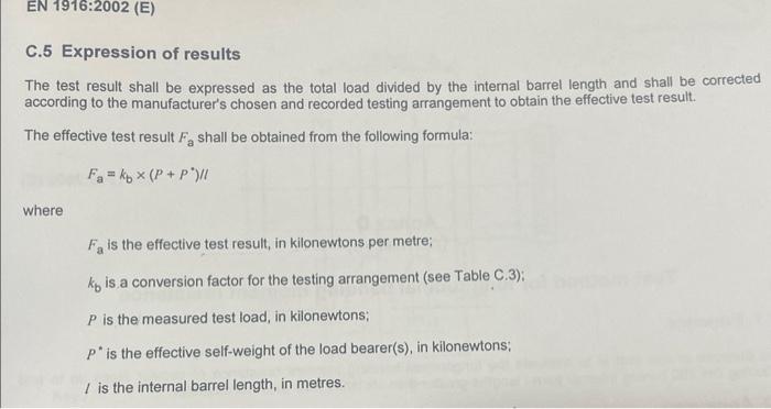 calculate the crushing strength of the concrete pipe | Chegg.com