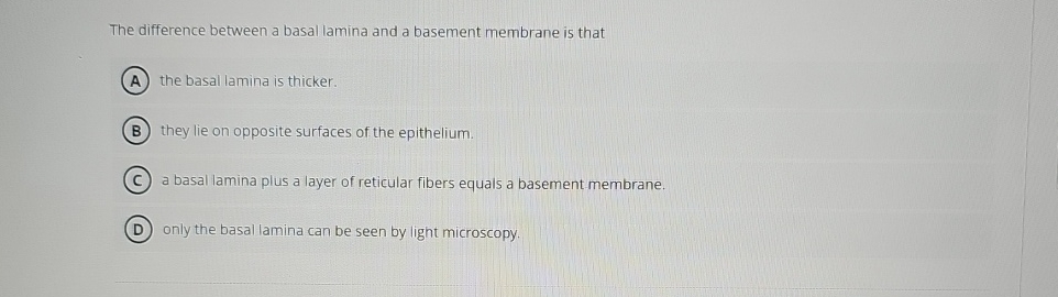 Solved The difference between a basal lamina and a basement | Chegg.com