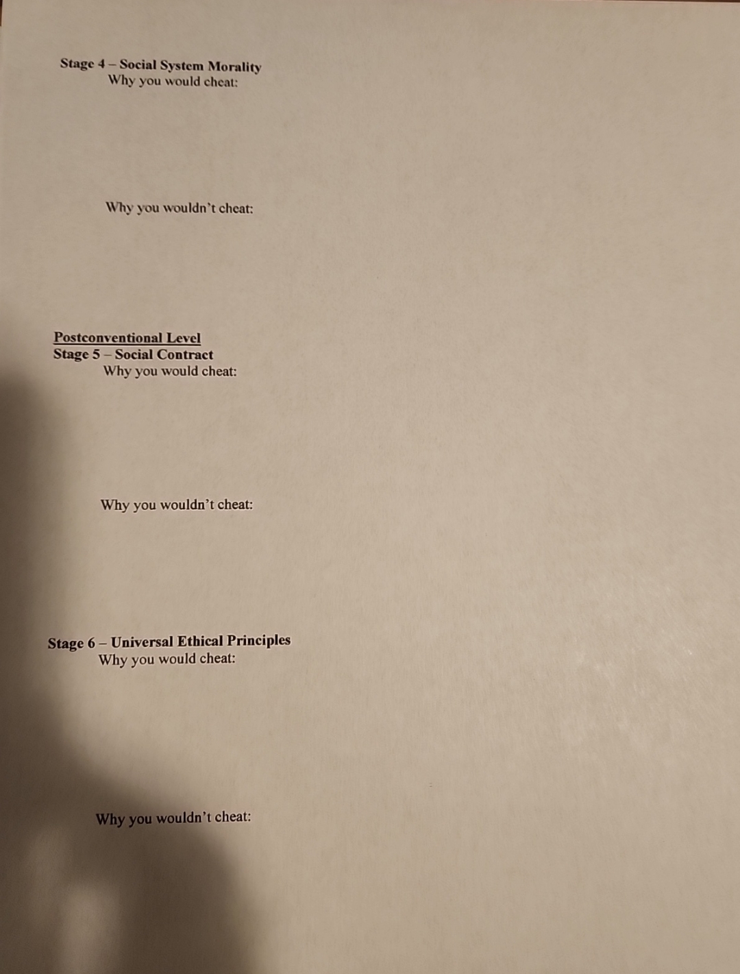 Solved Name:Developmental Psych MondayHANDOUT 8-1: MORAL. | Chegg.com