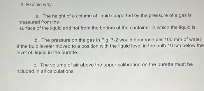 3. Explain why: a. The height of a column of liquid | Chegg.com